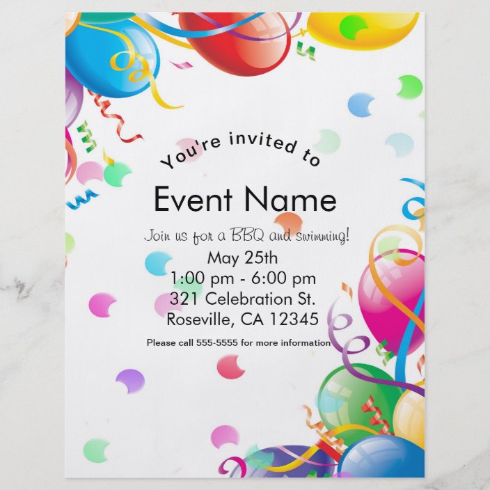 Birthday Party Balloons Confetti Event Flyer | Zazzle.com
