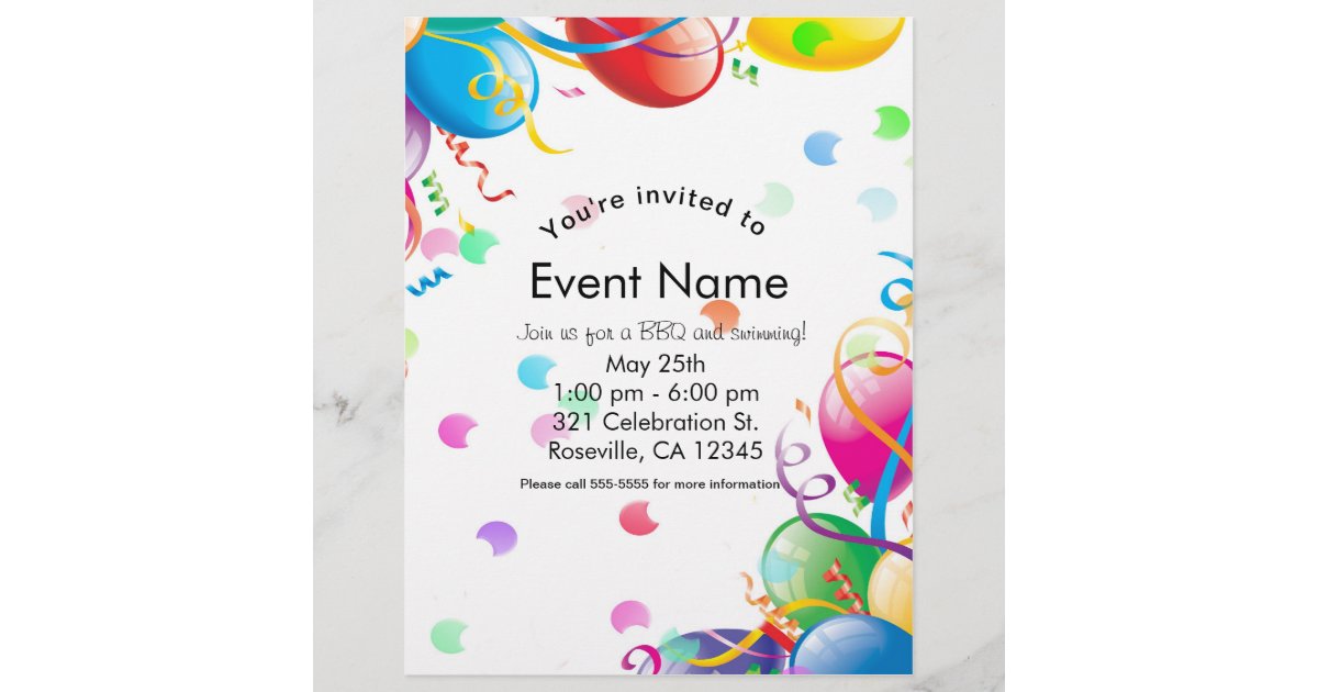 Birthday Party Balloons Confetti Event Flyer | Zazzle