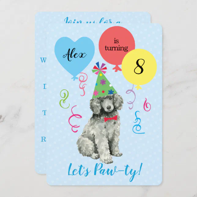 Birthday Party Balloons Poodle Invitation | Zazzle