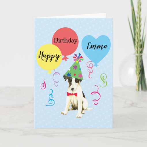 Birthday Party Balloons Smooth Fox Terrier Card | Zazzle