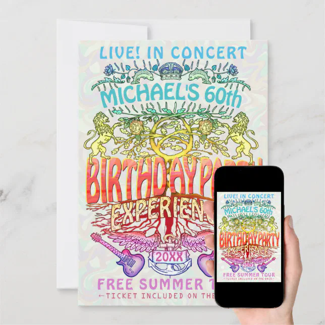 Birthday Party Band Concert Ticket Neon Retro 70s Invitation | Zazzle