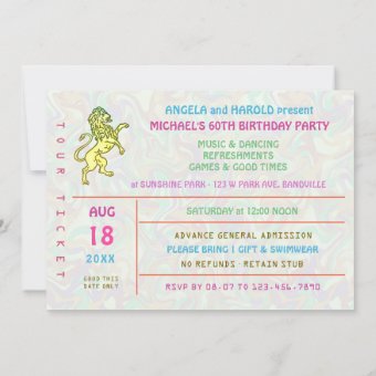 Birthday Party Band Concert Ticket Neon Retro 70s Invitation | Zazzle