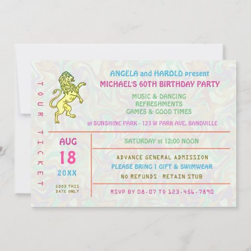 Birthday Party Band Concert Ticket Neon Retro 70s Invitation | Zazzle