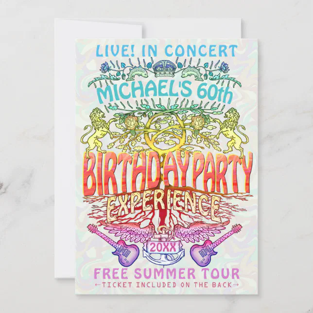 Birthday Party Band Concert Ticket Neon Retro 70s Invitation | Zazzle