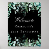 Birthday party black eucalyptus forest welcome poster | Zazzle
