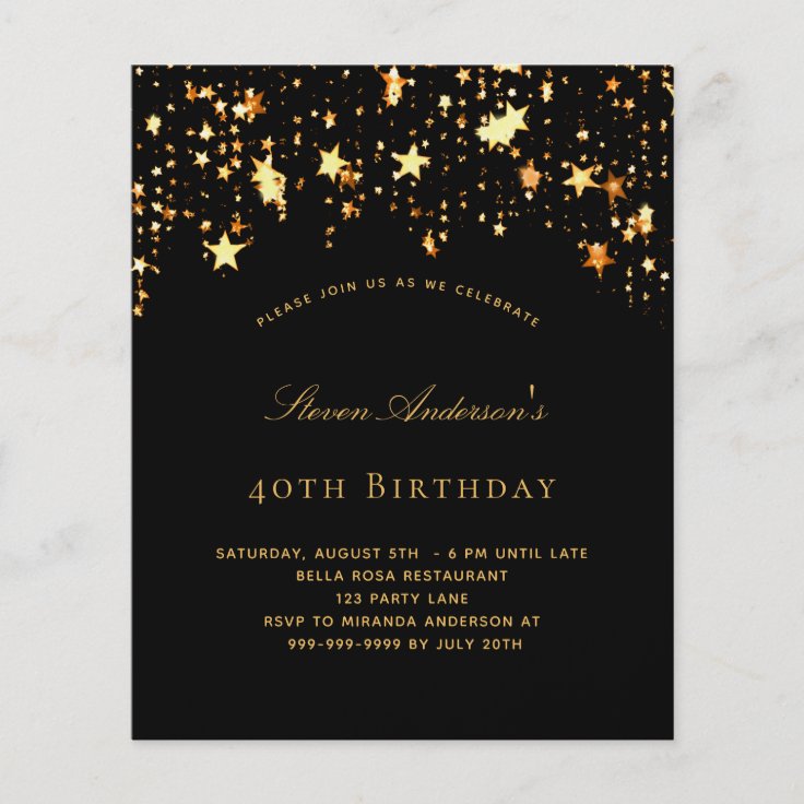 Birthday Party Black Gold Budget Invitation Flyer Zazzle