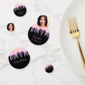 Birthday party black rainbow glitter photo pink confetti | Zazzle