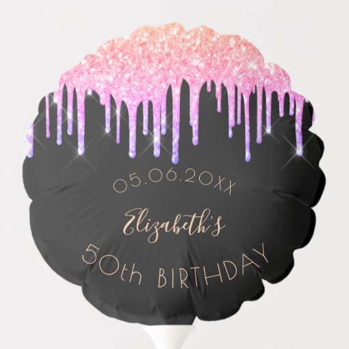 Birthday party black rainbow glitter pink purple balloon | Zazzle