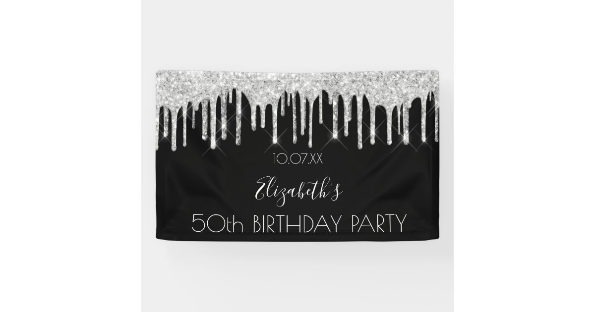 Birthday party black silver glitter sparkle glam banner | Zazzle.com