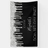Birthday party black silver glitter sparkle glam banner | Zazzle