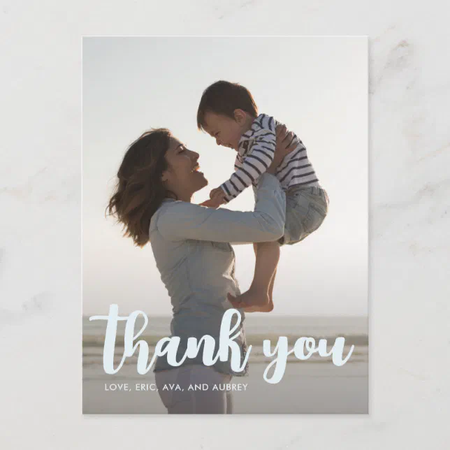 Birthday Party Blue Boys Thank You Script Photo Postcard | Zazzle