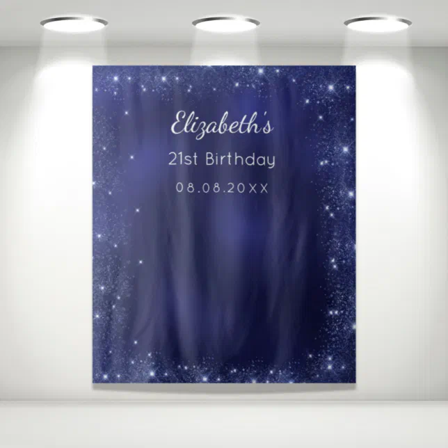Birthday party blue glitter dust photo backdrop | Zazzle