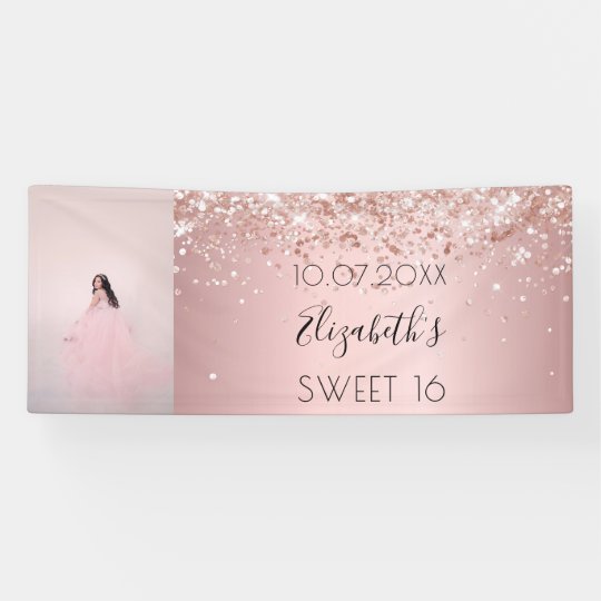 Birthday party blush pink glitter photo welcome banner | Zazzle.com