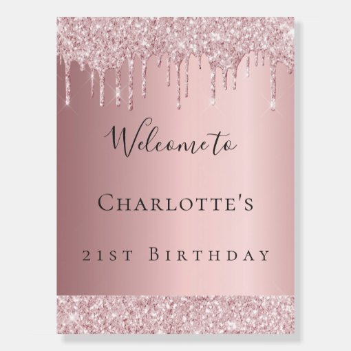 Birthday party blush pink glitter welcome foam board | Zazzle