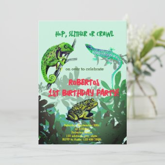 Birthday party boy chameleon, lizard, frog invitation | Zazzle