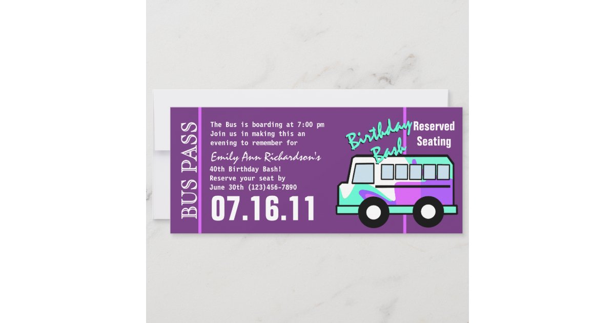 Birthday Party Bus Pass Invitation | Zazzle