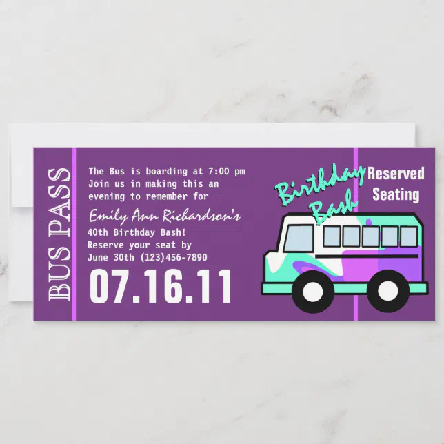 Birthday Party Bus Pass Invitation | Zazzle
