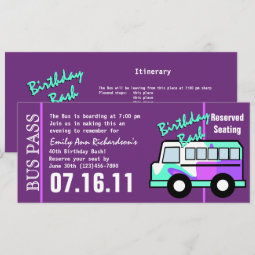 Birthday Party Bus Pass Invitation | Zazzle
