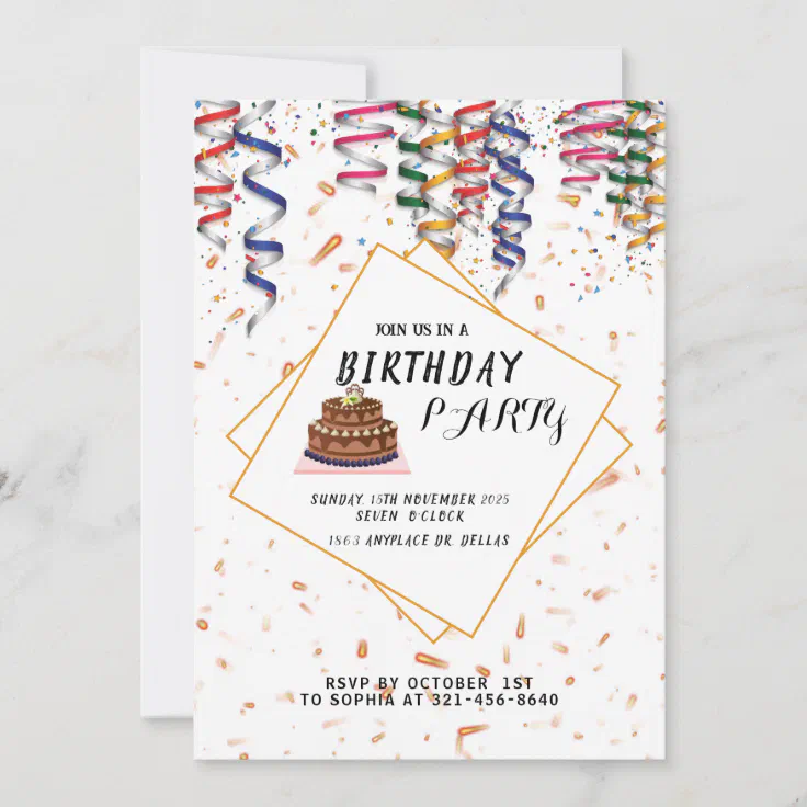 Birthday Party cake Invitation | Zazzle