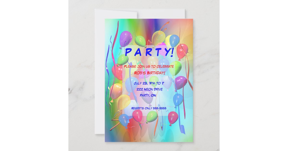 Birthday Party Celebration Balloons Invitation | Zazzle