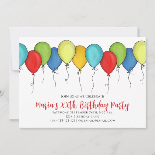 Birthday Party Celebration Cute Balloons Confetti Invitation | Zazzle