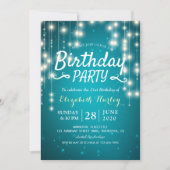 Birthday Party Chic Turquoise Sparkle String Light Invitation | Zazzle
