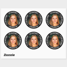 Birthday Party Custom Photo and Text Personalized Classic Round Sticker ...