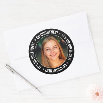 Birthday Party Custom Photo and Text Personalized Classic Round Sticker ...