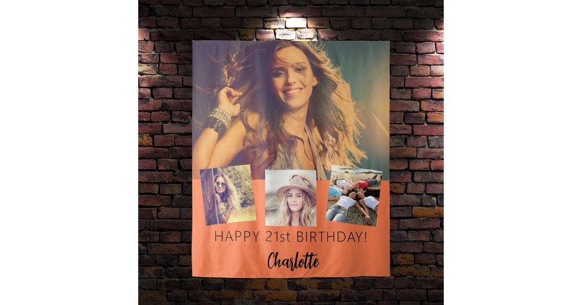 Birthday party custom photo collage coral tapestry | Zazzle