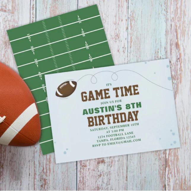 Birthday Party Cute Game Time Simple Football Invitation | Zazzle