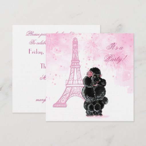 Birthday Party Eiffel Tower & Black Poodle Invitation | Zazzle