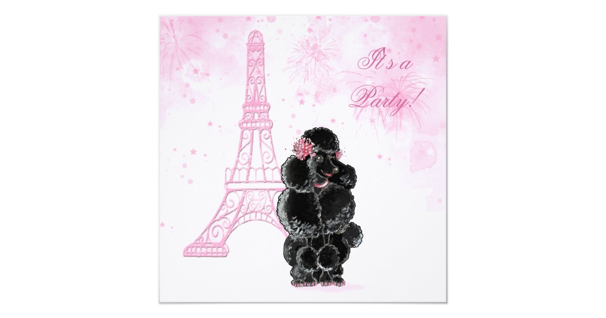 Birthday Party Eiffel Tower & Black Poodle Invitation | Zazzle.com