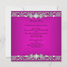Birthday Party Elegant Hot Pink Silver Diamond Invitation | Zazzle