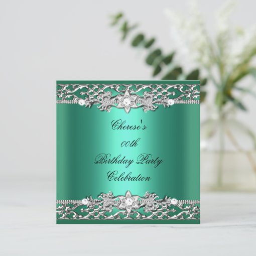Birthday Party Elegant Jade Green Silver Diamond Invitation | Zazzle