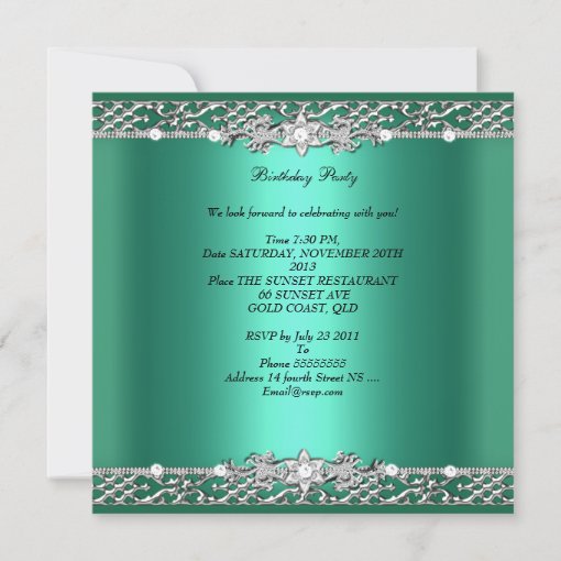 Birthday Party Elegant Jade Green Silver Diamond Invitation | Zazzle