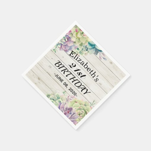Birthday Party Elegant Succulent Plant Rustic Wood Napkins | Zazzle
