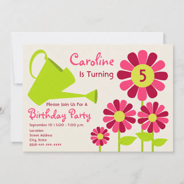 Birthday Party - Flower Garden & Watering Can Invitation | Zazzle