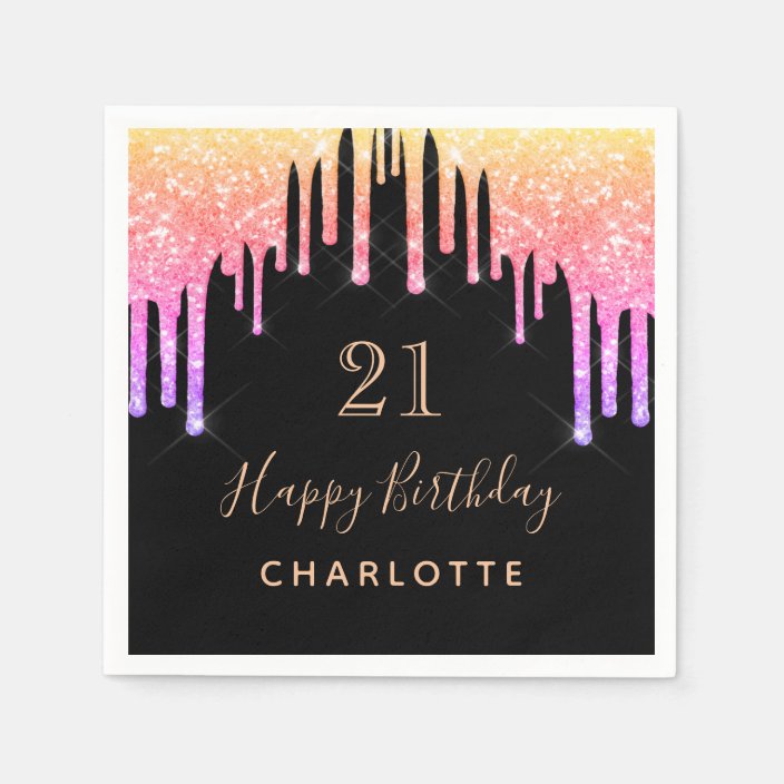 Birthday party glitter black rainbow pink sparkle napkins | Zazzle.com