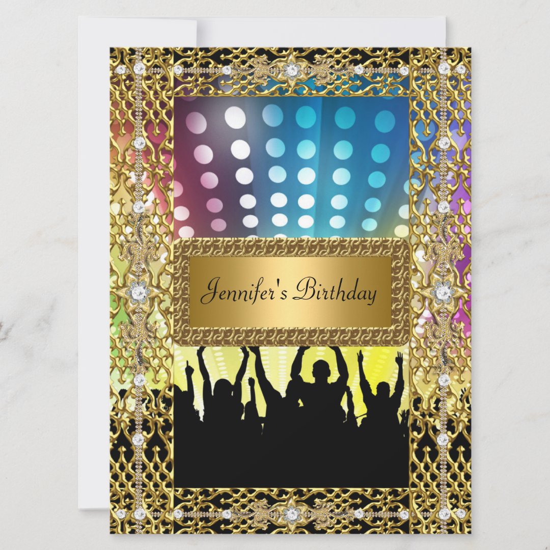 Birthday Party Gold Black Disco Any age Invitation | Zazzle