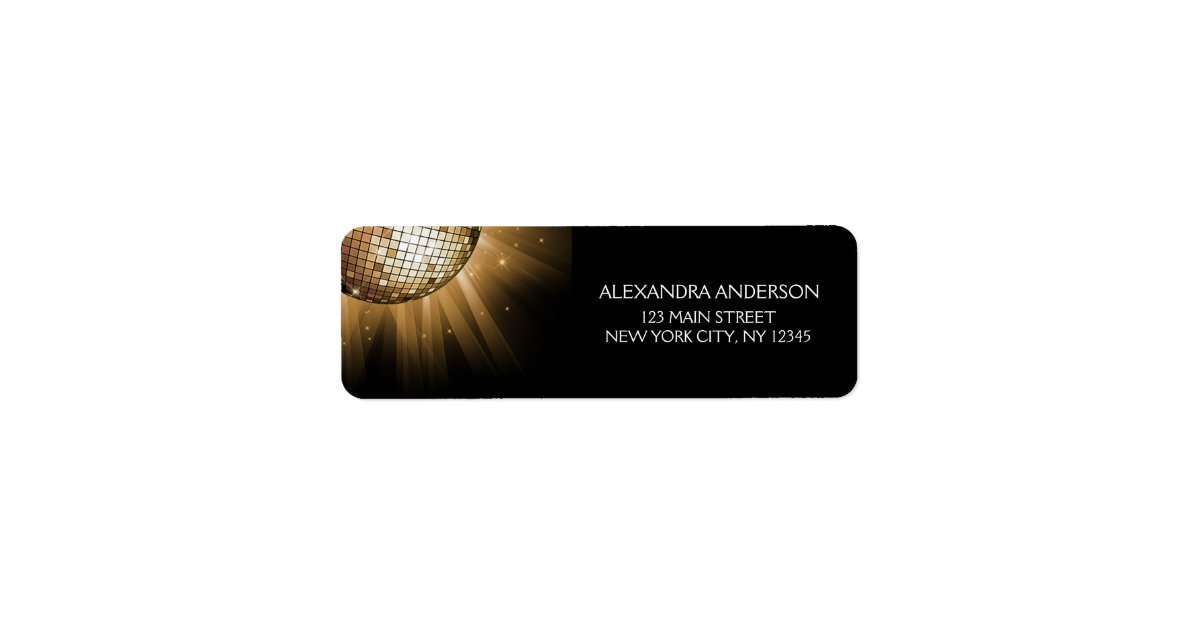 Birthday Party Gold Sparkle Disco Ball Label | Zazzle