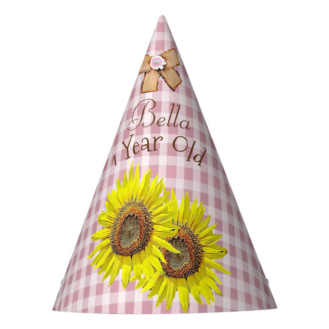 Birthday Party Hat Pink Yellow Sunflower Themed | Zazzle