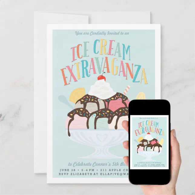 Birthday Party Invitation *Ice Cream Extravaganza* | Zazzle