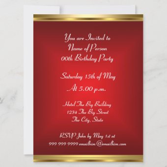 Birthday Party Invitation Red Gold | Zazzle