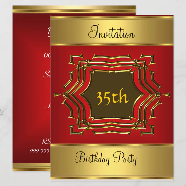 Birthday Party Invitation Red Gold | Zazzle