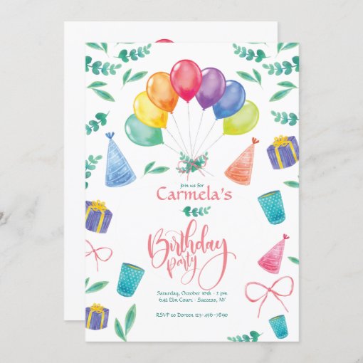 Birthday Party Invitation With Balloons | Zazzle