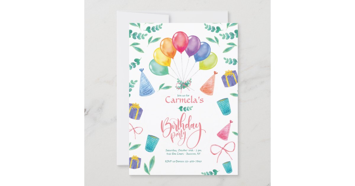 Birthday Party Invitation With Balloons | Zazzle
