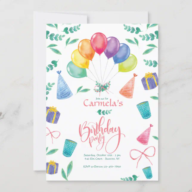 Birthday Party Invitation With Balloons | Zazzle