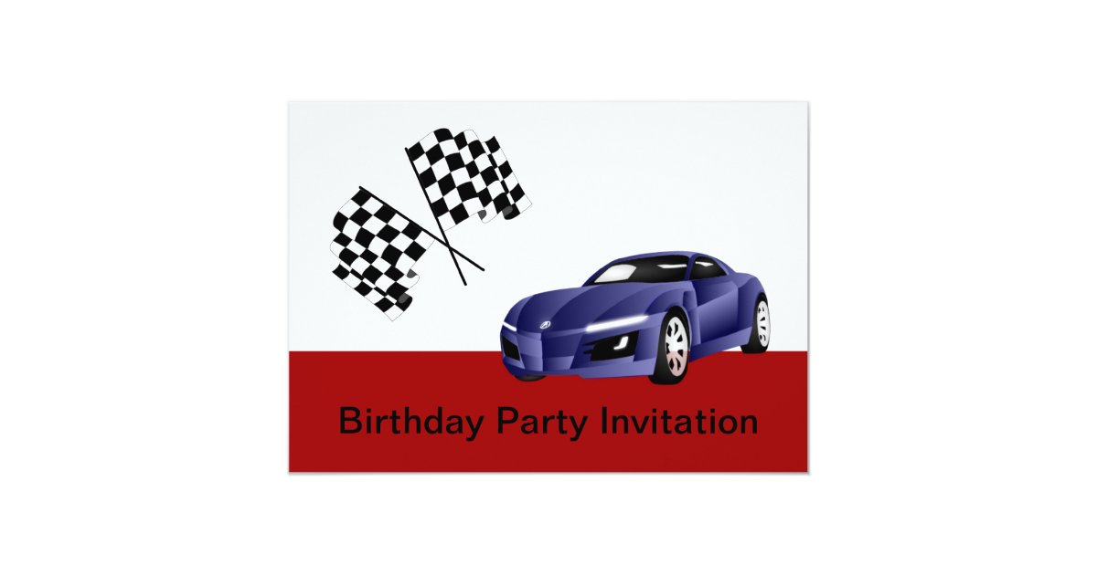 Birthday party invitation with blue racing car | Zazzle.com