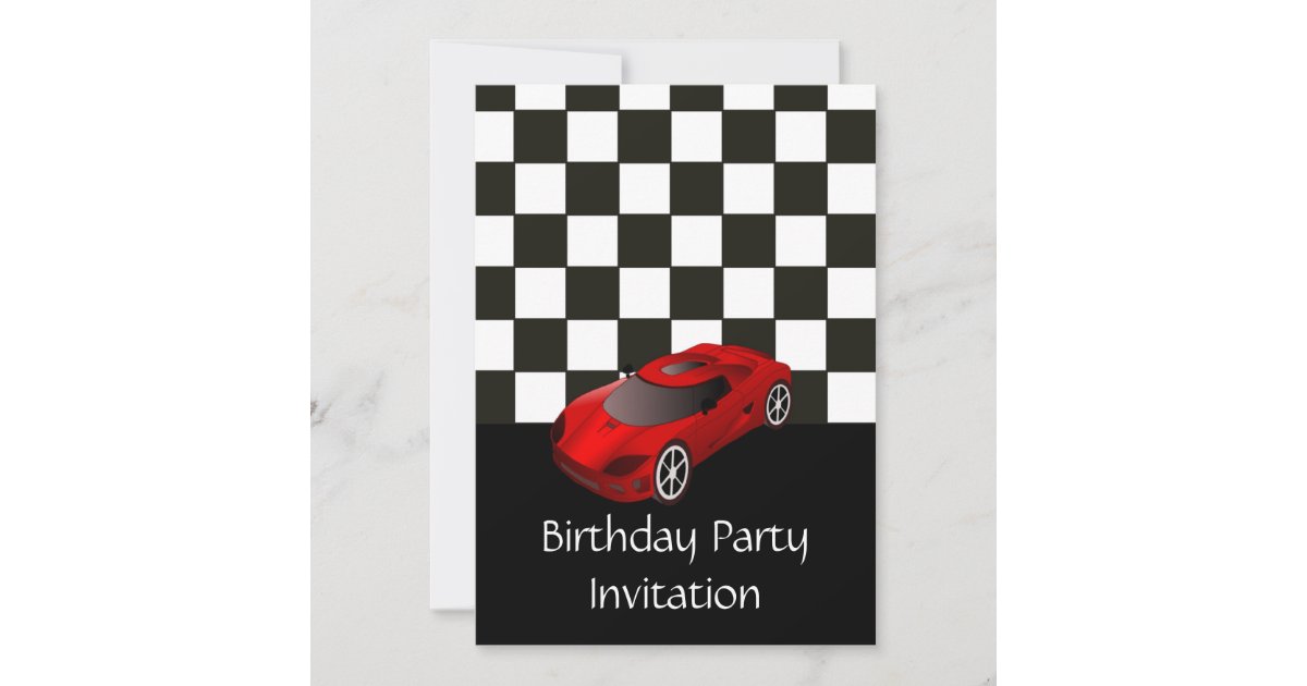 Birthday party invitation with red racing car | Zazzle