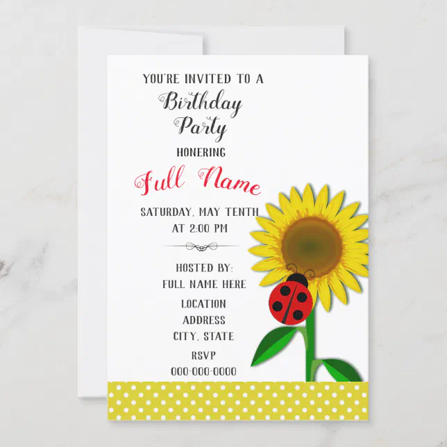 Birthday Party Invitation with Sunflower Design | Zazzle